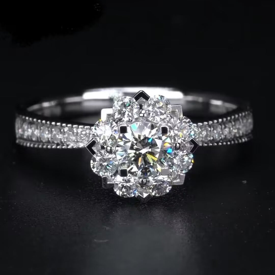 3CT Round Cut Hidden Halo Side Stones Moissanite Engagement Ring ...